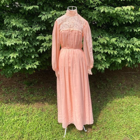 Vintage | Dresses | Vintage 7s Prairie Dress 970s Xxsxs Pastel Orange ...
